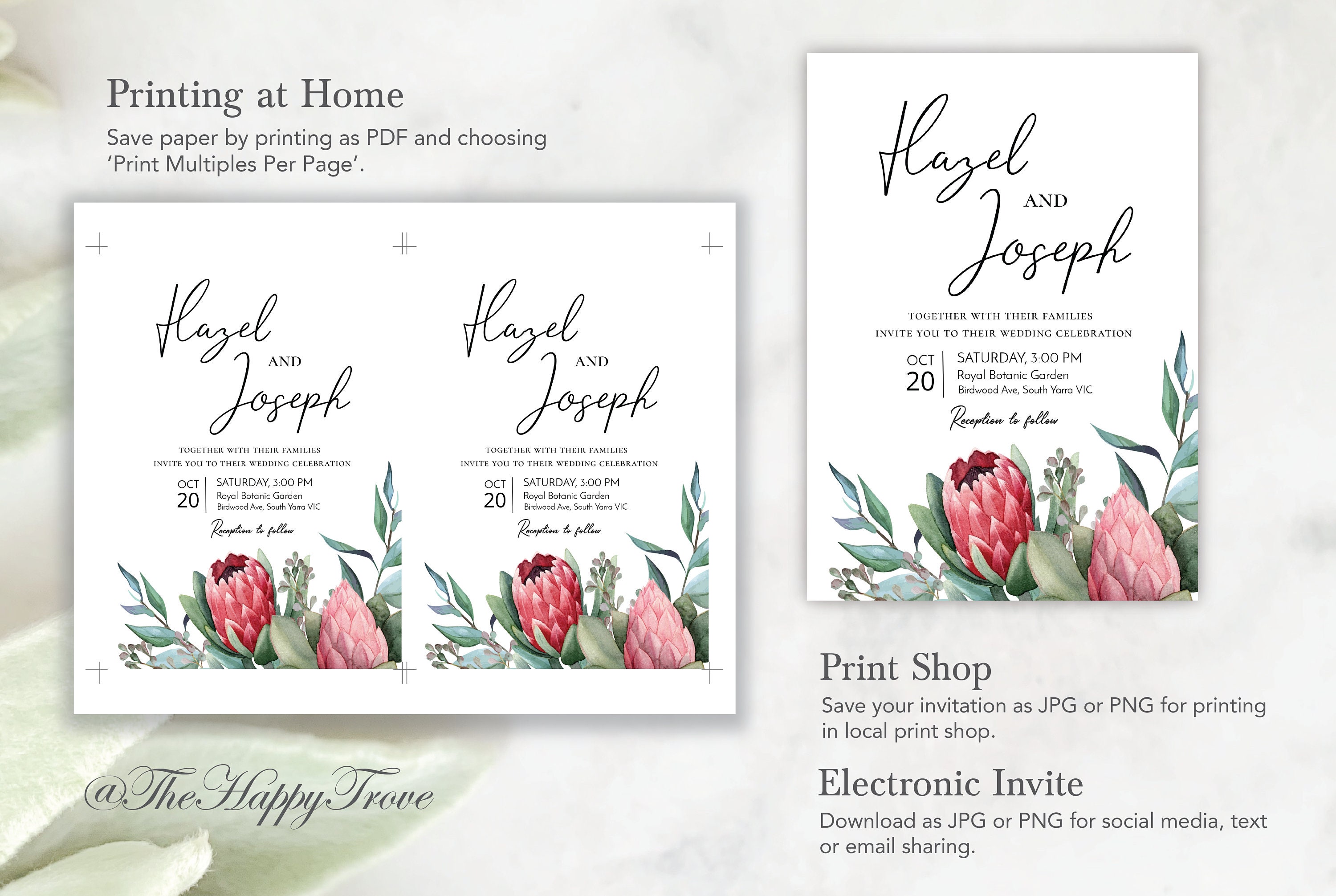 Protea Printable Wedding Invitation Set Editable Instant | Etsy