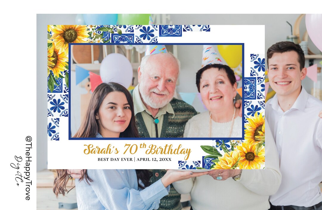 Mediterranean Blue Tiles and Sunflower Photo Prop Frame, Italian ...