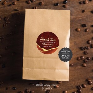 ALANI Maroon, Burnt Orange & Gold Round Sticker, Moody Autumn Favor ...