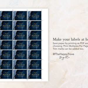 NOVA Navy Blue and Gold Matchbox Label, the Perfect Match, Wedding ...