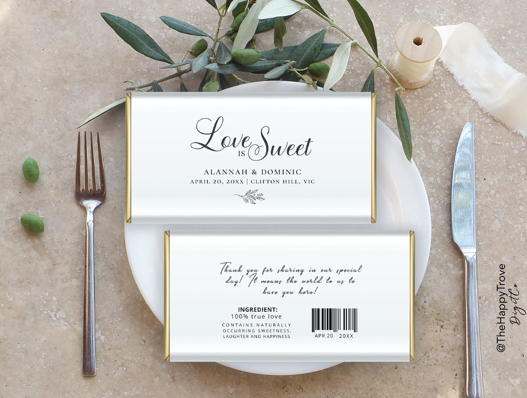 Minimalist Chocolate Bar Wrapper Template: Wedding Favor (digital ...