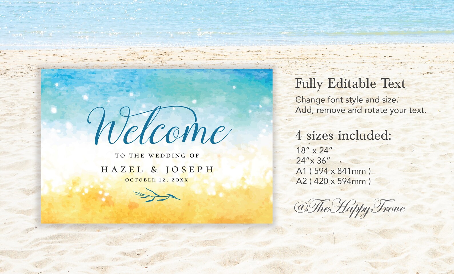Beach Themed Welcome Sign, Poster Editable Digital Instant Download ...