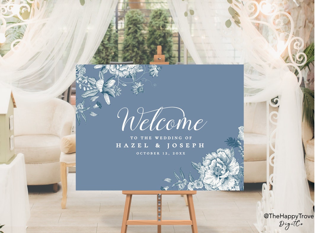 ALIZEE Dusty Blue Welcome Sign Poster Editable Digital - Etsy