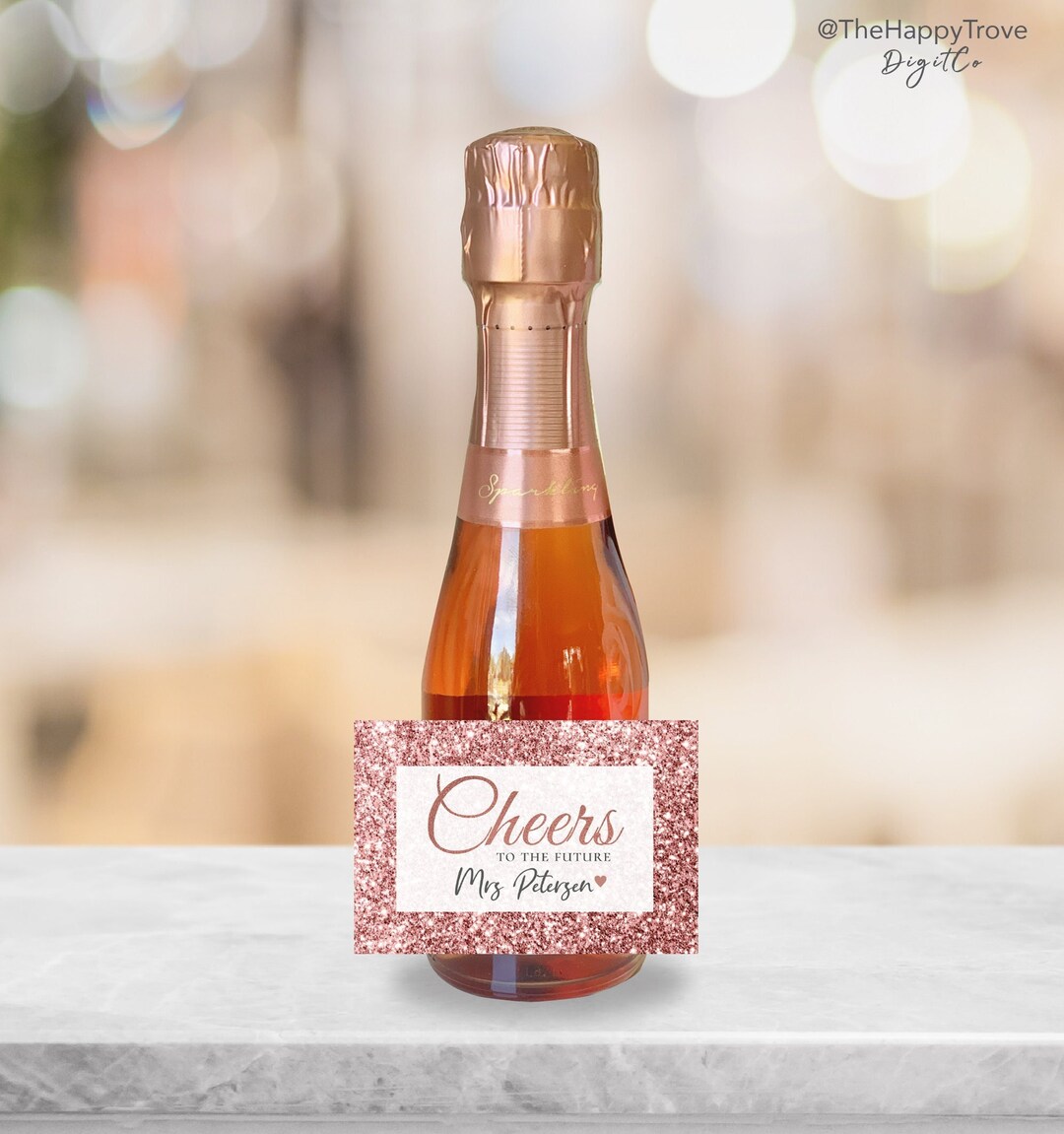 LINNEA Rose Gold Glitter Mini Champagne Label, Mini Wine Label, Bridal ...