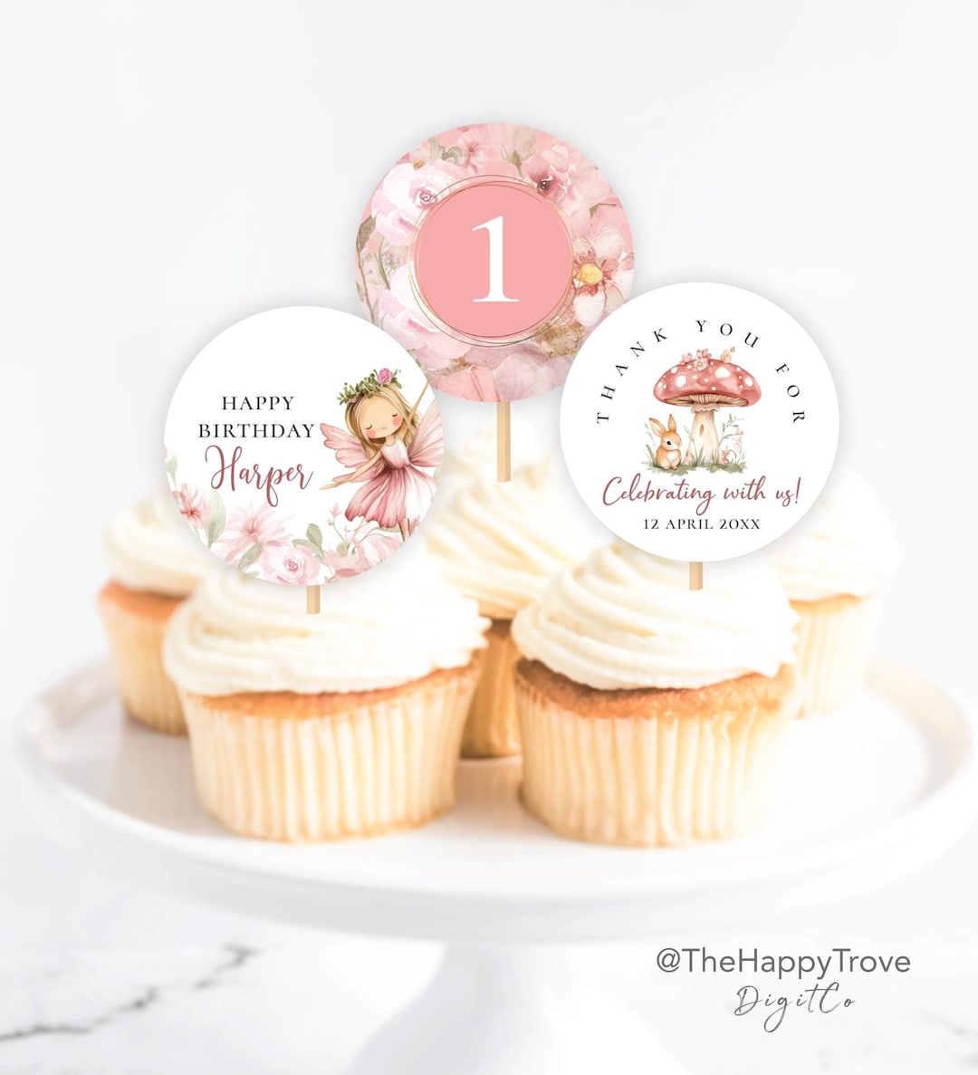 FAYE Fairy First Birthday Cupcake Topper, 1st Birthday Favor, Sweet ...