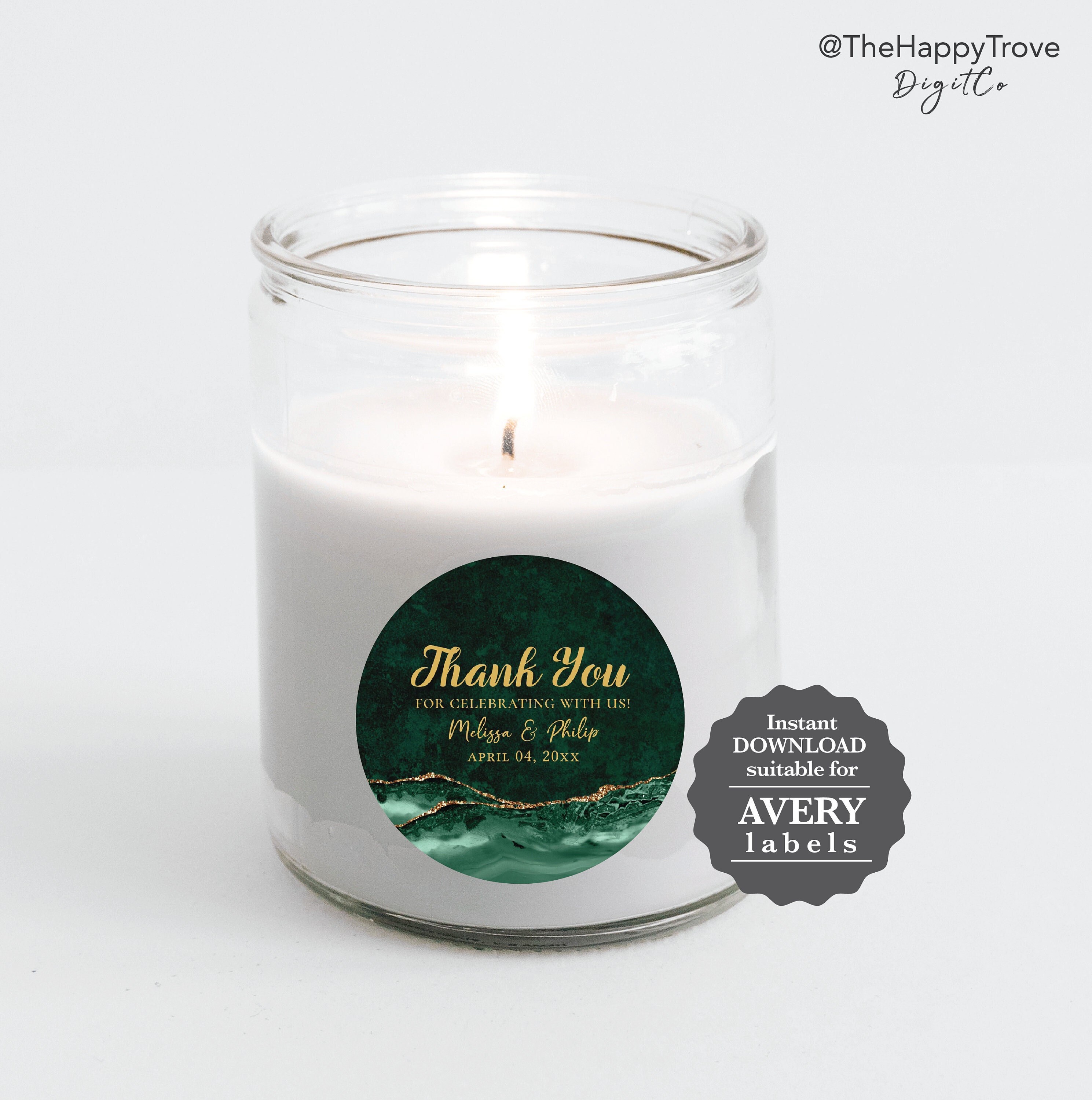 VERDA Emerald Green & Gold Round Sticker Avery Label Square - Etsy