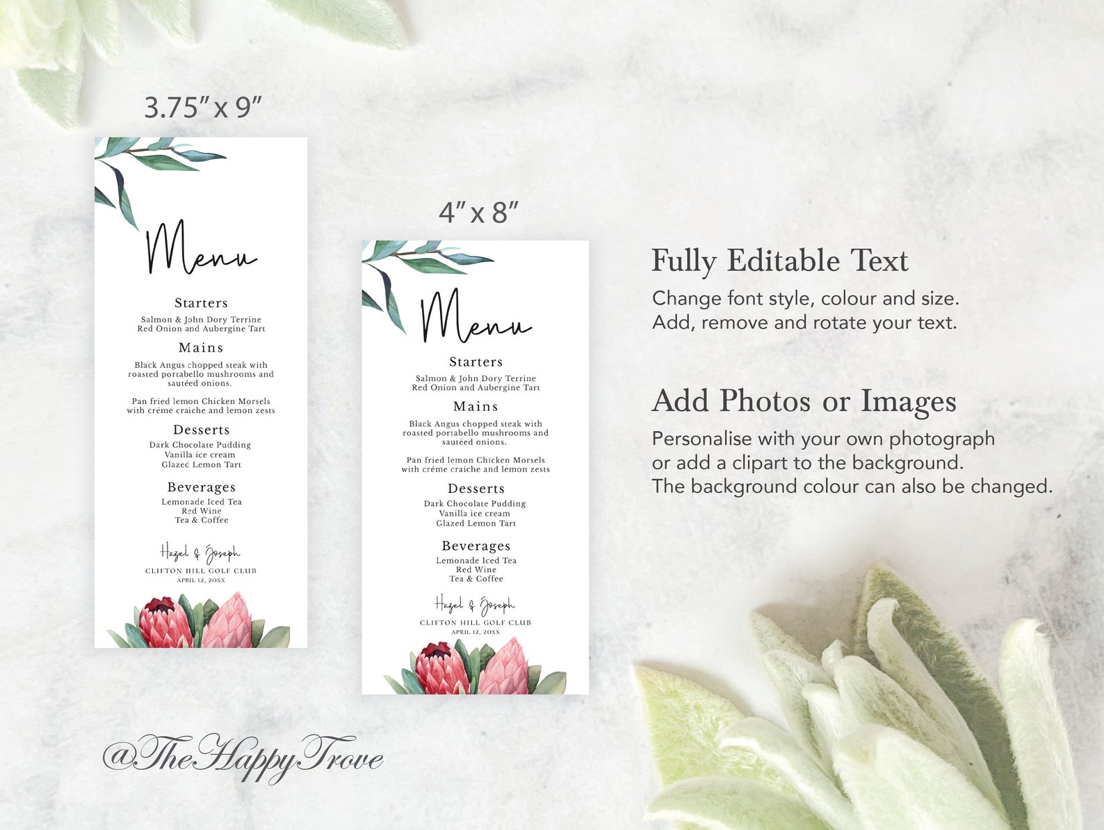 Protea Printable Menu Editable Digital Instant Download - Etsy Australia