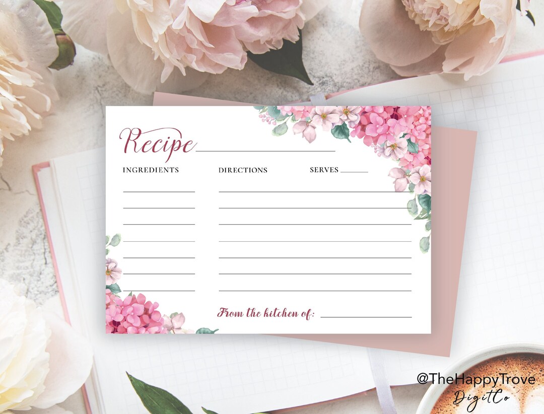 ELKE Pink Hydrangea Recipe Card Hot Pink Recipe Card Pastel Pink Recipe ...