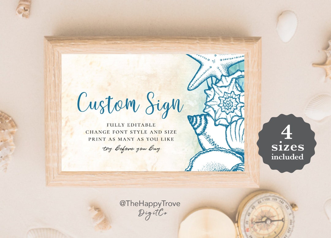 Beach Themed Custom Signs, Editable Digital Instant Download, Template ...