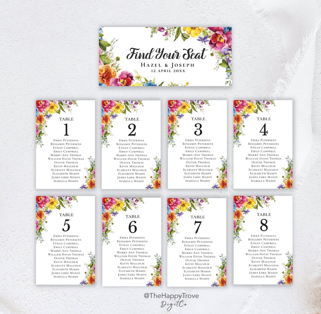 ELINA Maximalist Colorful Seating Chart Set, Vibrant, Bold, Bright ...