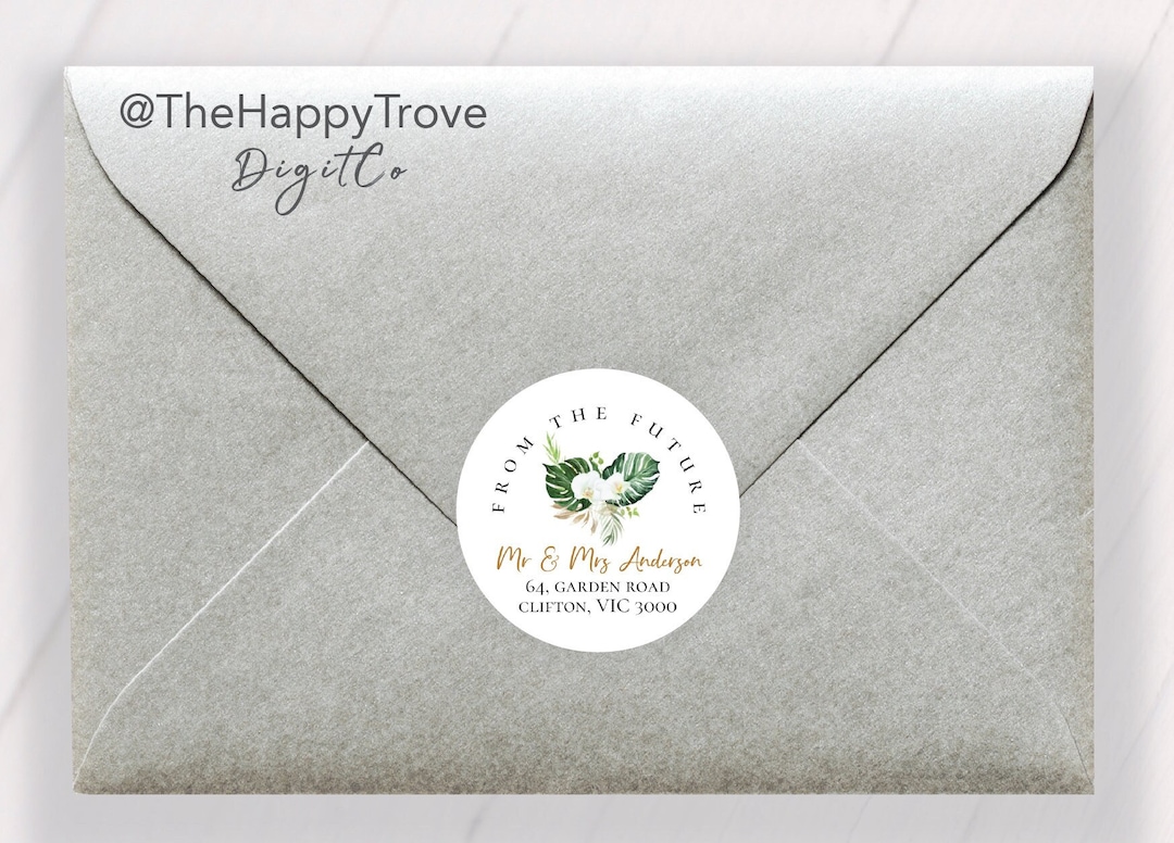 SUZANA Tropical Green Gold White Orchid Return Address Label Tropical ...