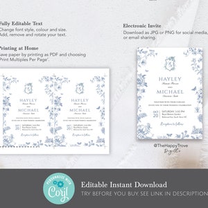 VICTORIA Regency Blue French Garden Wedding Invitation Bundle Dusty ...