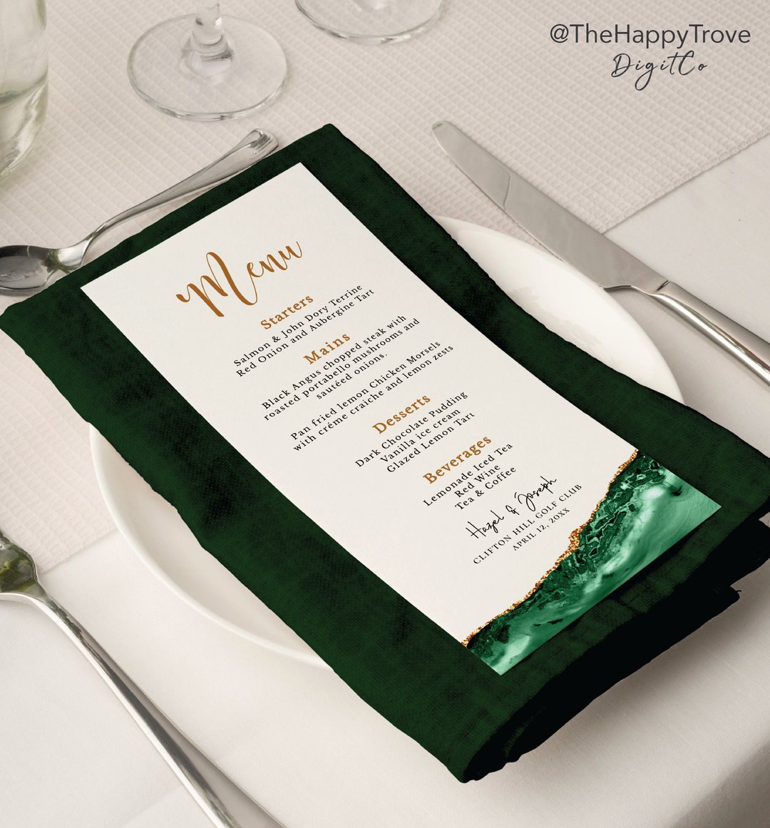 VERDA Emerald Green & Gold Menu, Editable Digital Instant Download ...