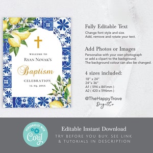 Blue Tiles and Lemon Baptism Poster Italian Amalfi Coast Positano Navy ...