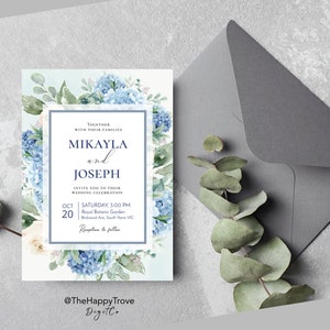 SINI Blue Hydrangea Themed Printable Wedding Invitation, Editable ...