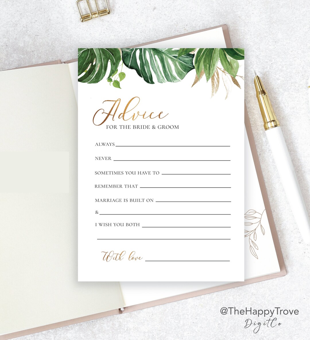 Tropical & Gold Advice Card, Editable Instant Download, Digital ...