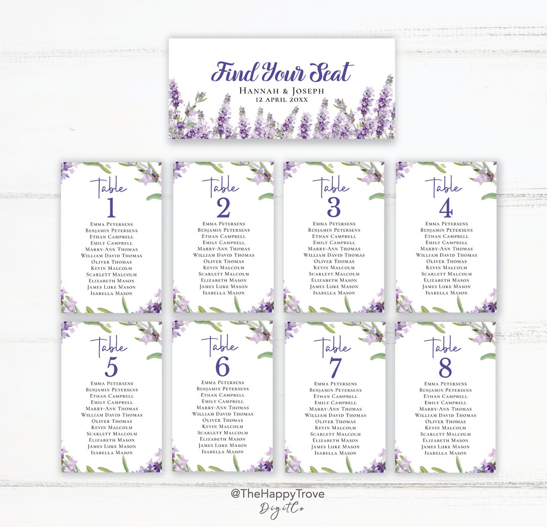 Lavender Seating Chart Set, Find Your Seat, Editable Digital Instant ...
