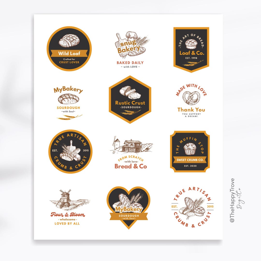 12 Rustic Bakery Logo Templates: Editable Canva Branding (digital ...
