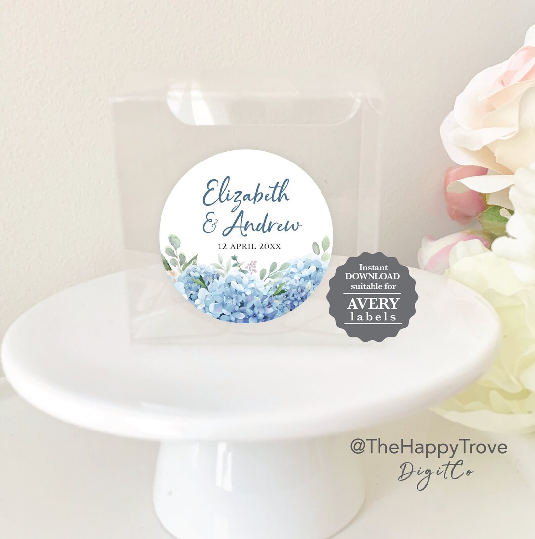 SINI Blue Hydrangea Round Sticker, Square Tag, Editable Digital Instant ...