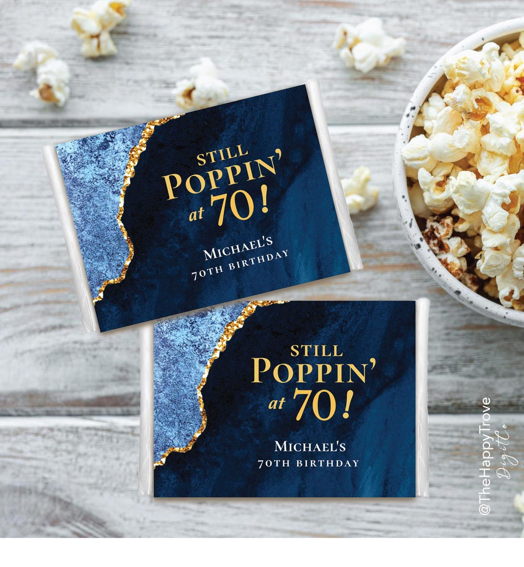 Navy Blue & Gold Microwave Popcorn Wrapper Template | Men Party Favor ...