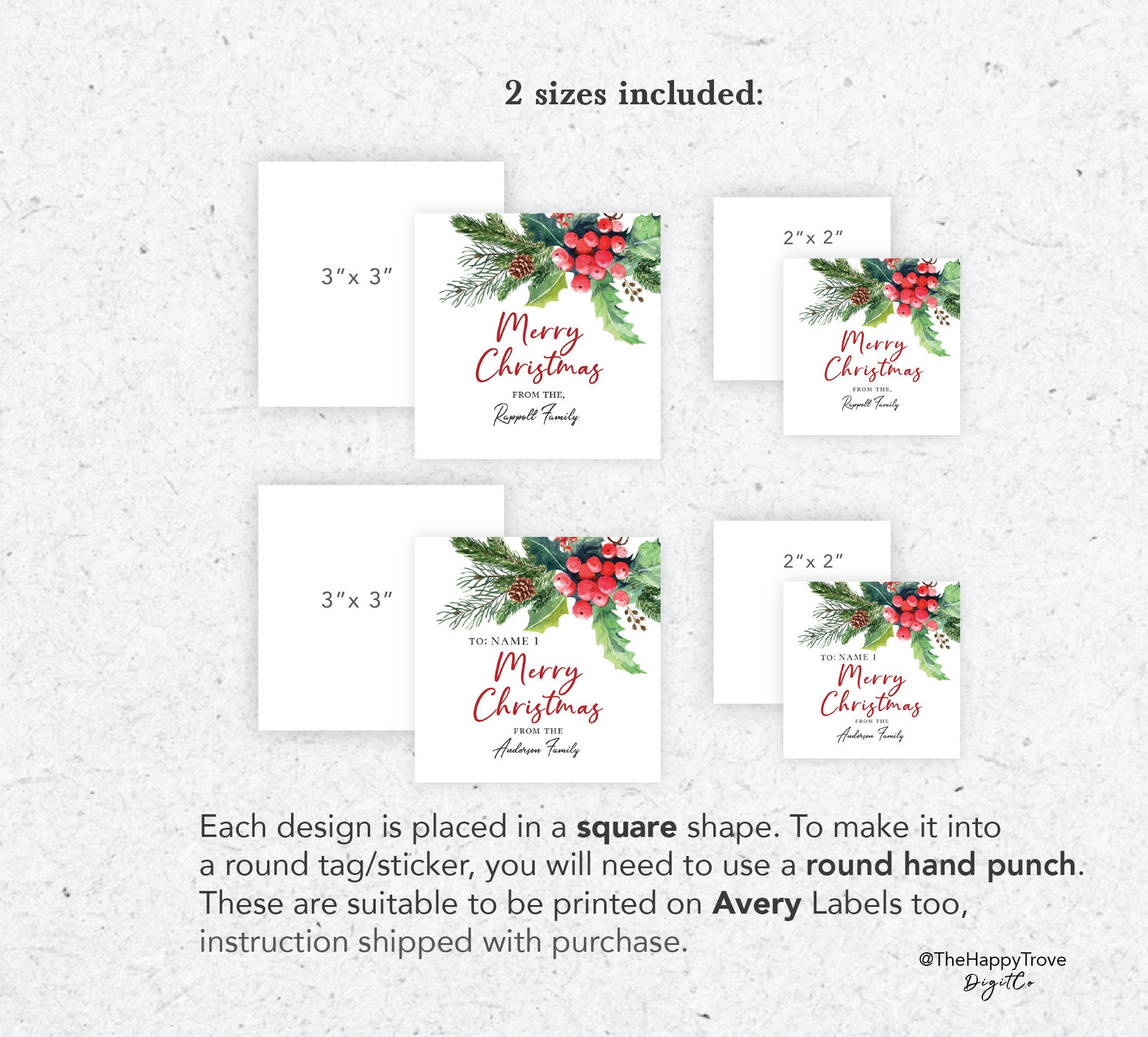 Personalized Christmas Stickers: Elegant Round Gift Labels (digital ...