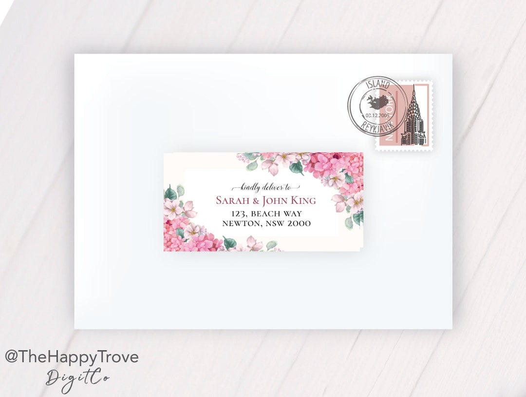 ELKE Pink Hydrangea Address Label Hot Pink Bridal Mailing Address Label ...