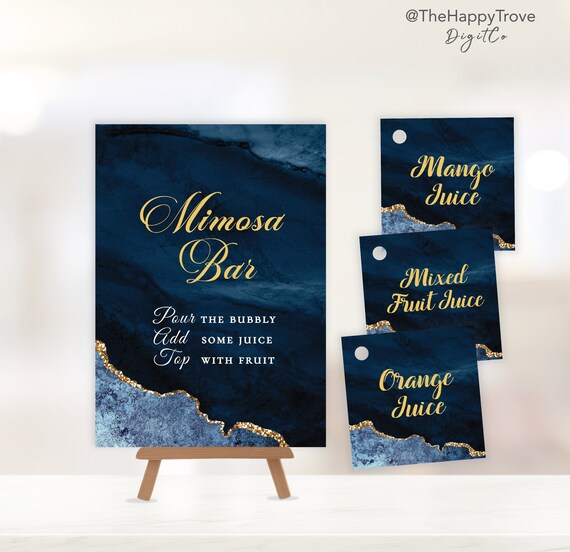NOVA Navy Blue and Gold Mimosa Bar Sign and Tag Editable - Etsy