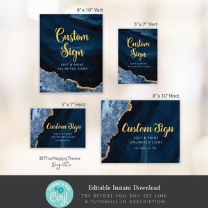 NOVA Navy Blue and Gold Custom Signs, Editable Digital Instant Download ...