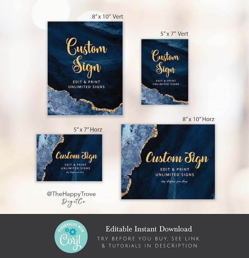 NOVA Navy Blue and Gold Custom Signs Editable Digital Instant - Etsy