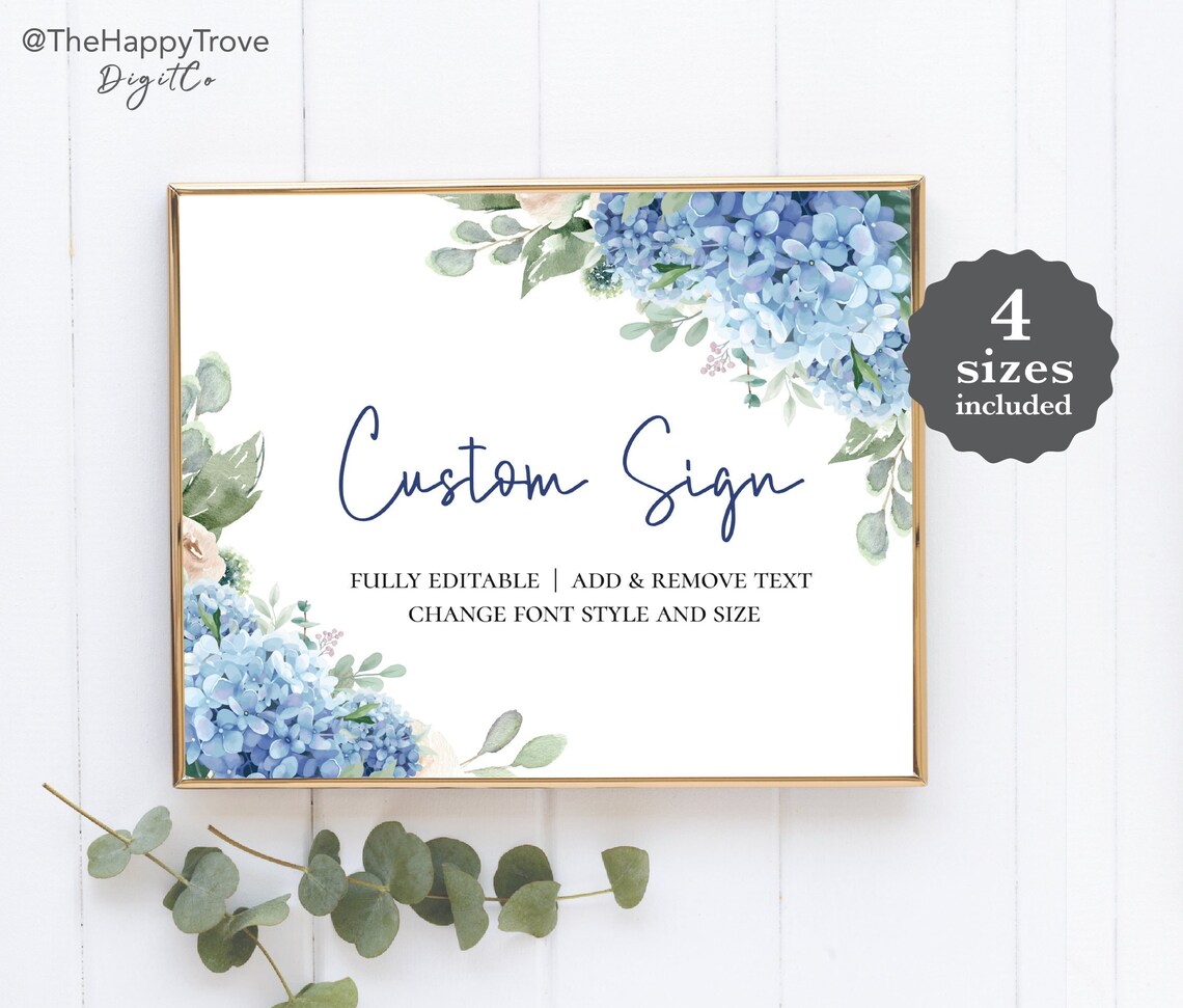 SINI Blue Hydrangea Custom Signs Editable Digital Instant - Etsy