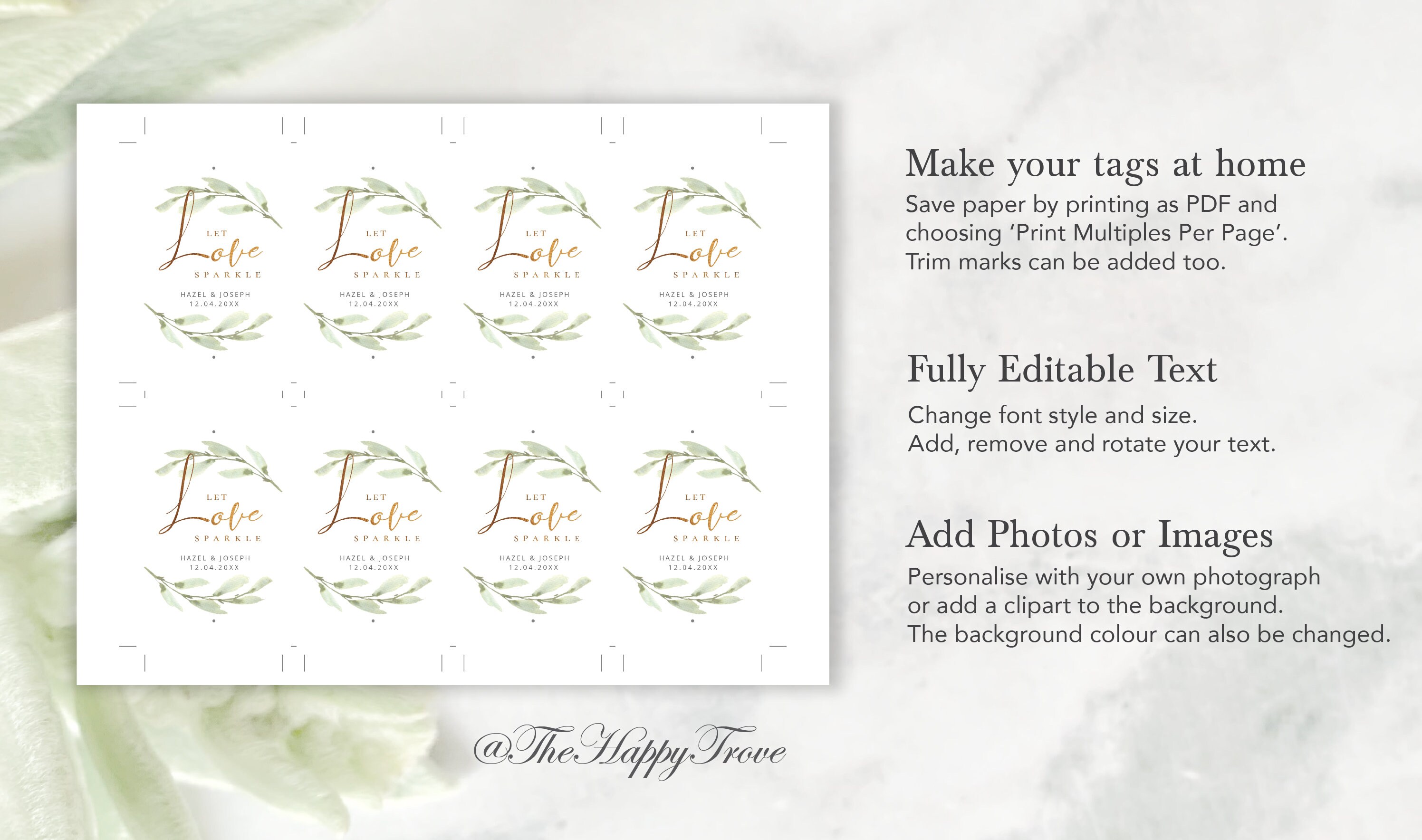 Greenery & Gold Sparkler Tags Editable Instant Download | Etsy