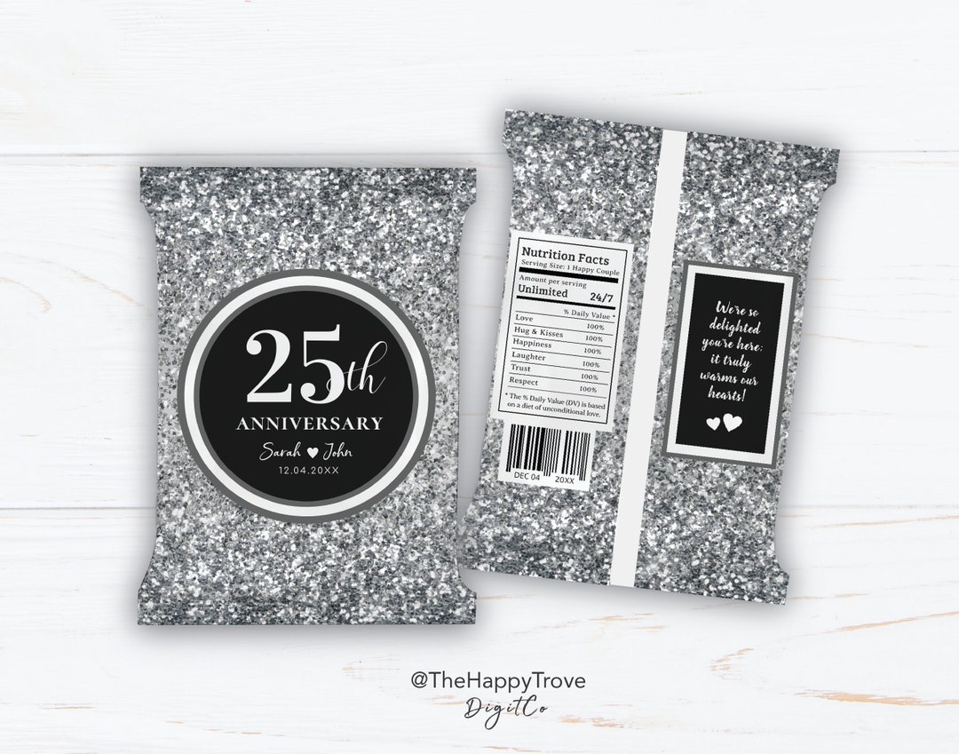 FIDDA Silver Glitter Chip Bag Label 25th Anniversary Chip Bag Label ...