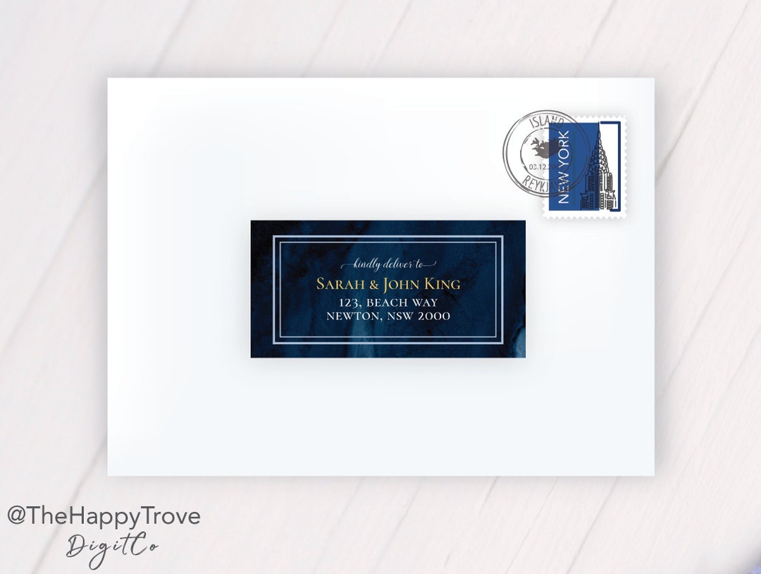 NOVA Navy Blue and Gold Address Label, Editable Digital Instant ...