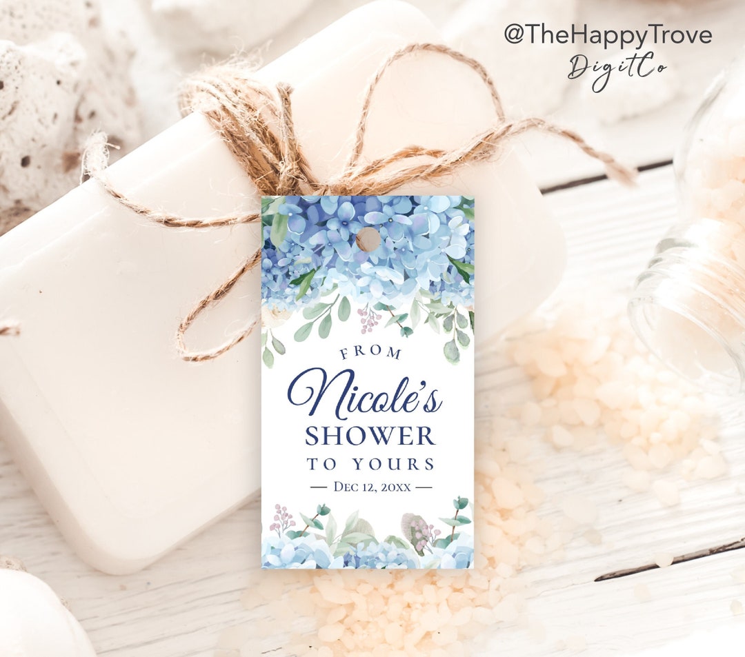 Blue Hydrangea Bridal Shower Favor Tags: Editable Template (digital ...