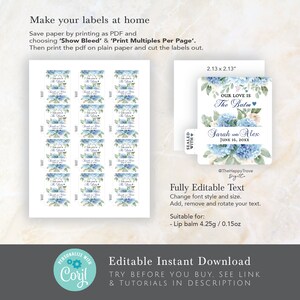 SINI Blue Hydrangea Lip Balm Label, Favour, Lip Gloss, Chapstick Label ...