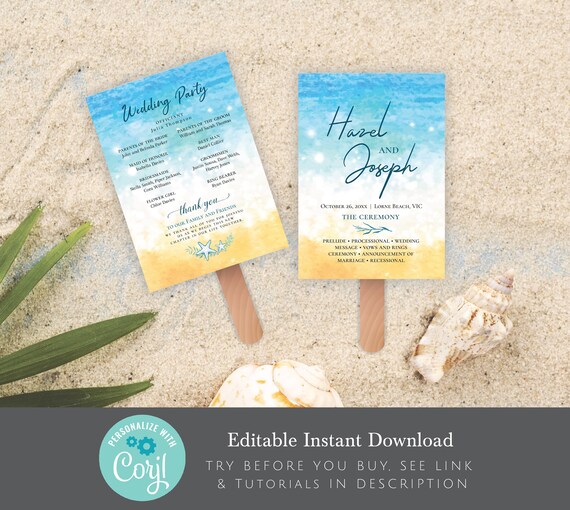 Beach Themed Program Fan Editable Digital Instant Download | Etsy