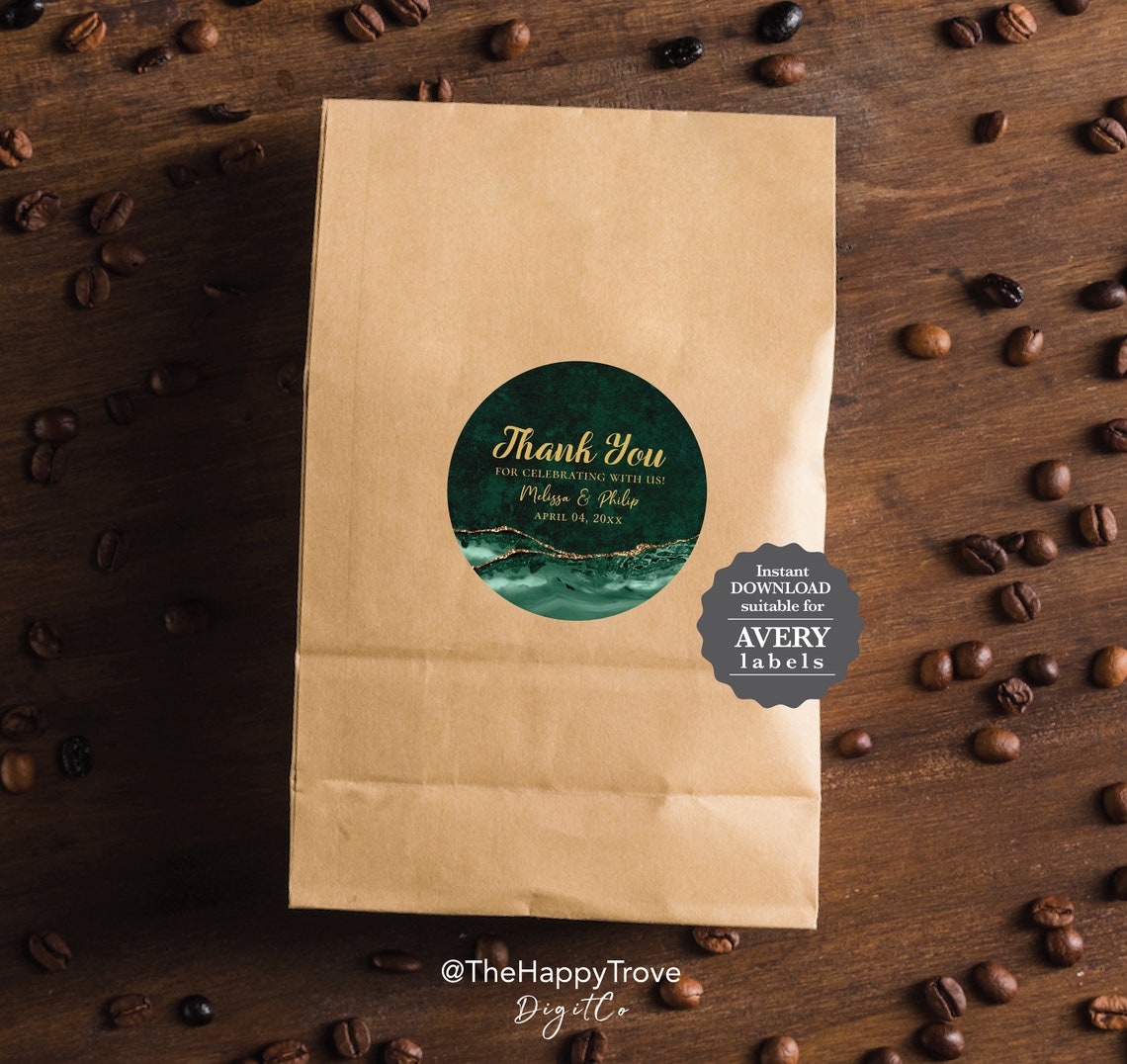 VERDA Emerald Green & Gold Round Sticker Avery Label Square - Etsy