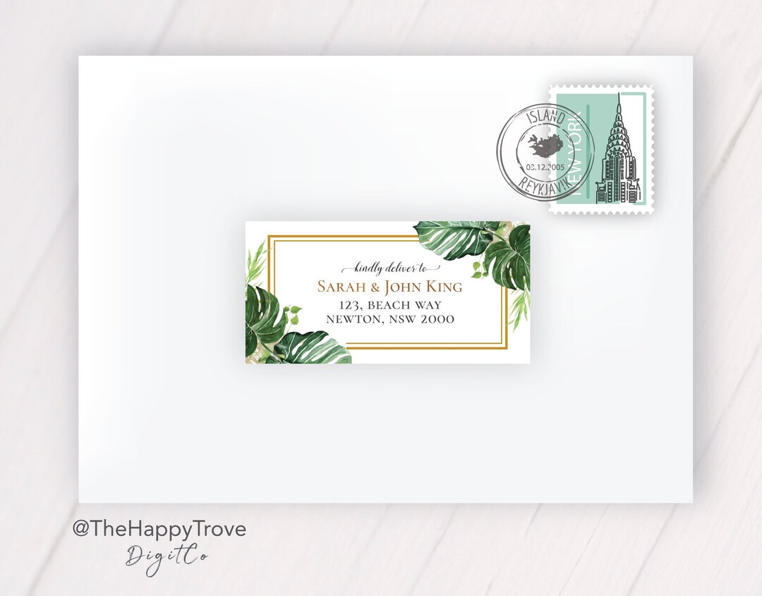 Tropical & Gold Address Label, Editable Digital Instant Download ...
