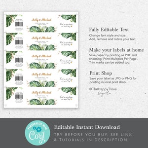 Tropical & Gold Themed Water Bottle Label, Editable Digital Instant ...