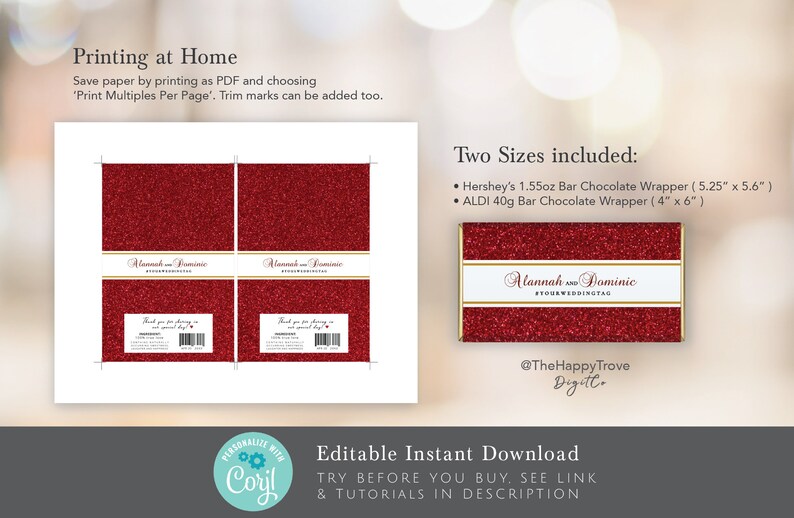 RUBY Red Glitter Chocolate Bar Wrapper Aldi 40g Hershey - Etsy