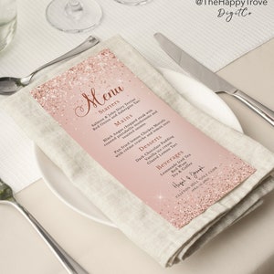 ROSA Rose Gold Glitter Menu, Hens Party, Wedding Menu, Pink Editable ...