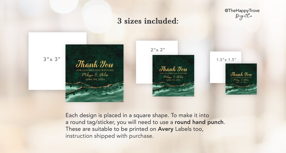 VERDA Emerald Green & Gold Round Sticker Avery Label Square - Etsy