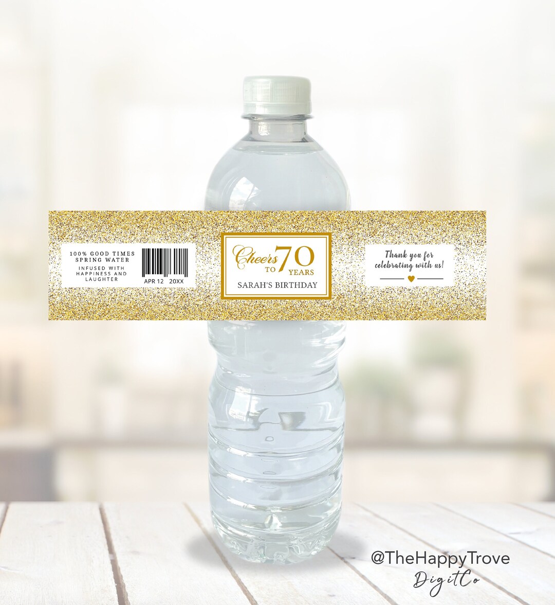 Gold Glitter Water Bottle Label, Editable Digital Instant Download ...