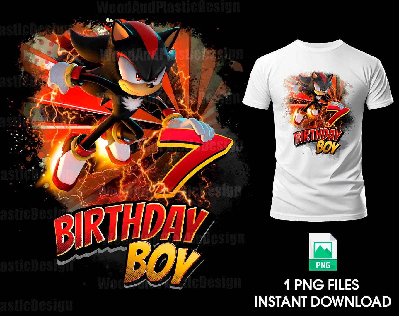 Shadow the Hedgehog 7th Birthday Boy PNG | T-shirt Design (digital ...