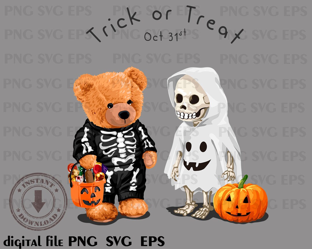 Cute Bear Doll and Skeleton Svg Png Eps | Halloween Svg Png Eps | DTG ...