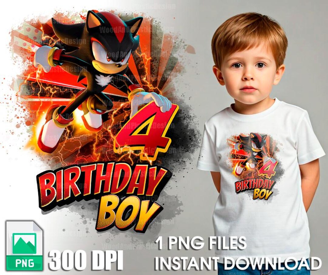 Shadow the Hedgehog Birthday PNG | 4th Birthday Boy Design (digital ...