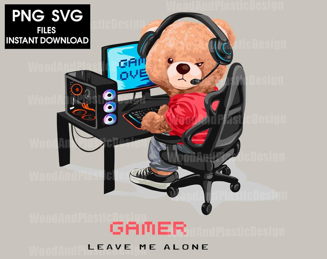 Teddy Bear Gamer SVG PNG | DTG Printing | Instant Download | T-shirt ...