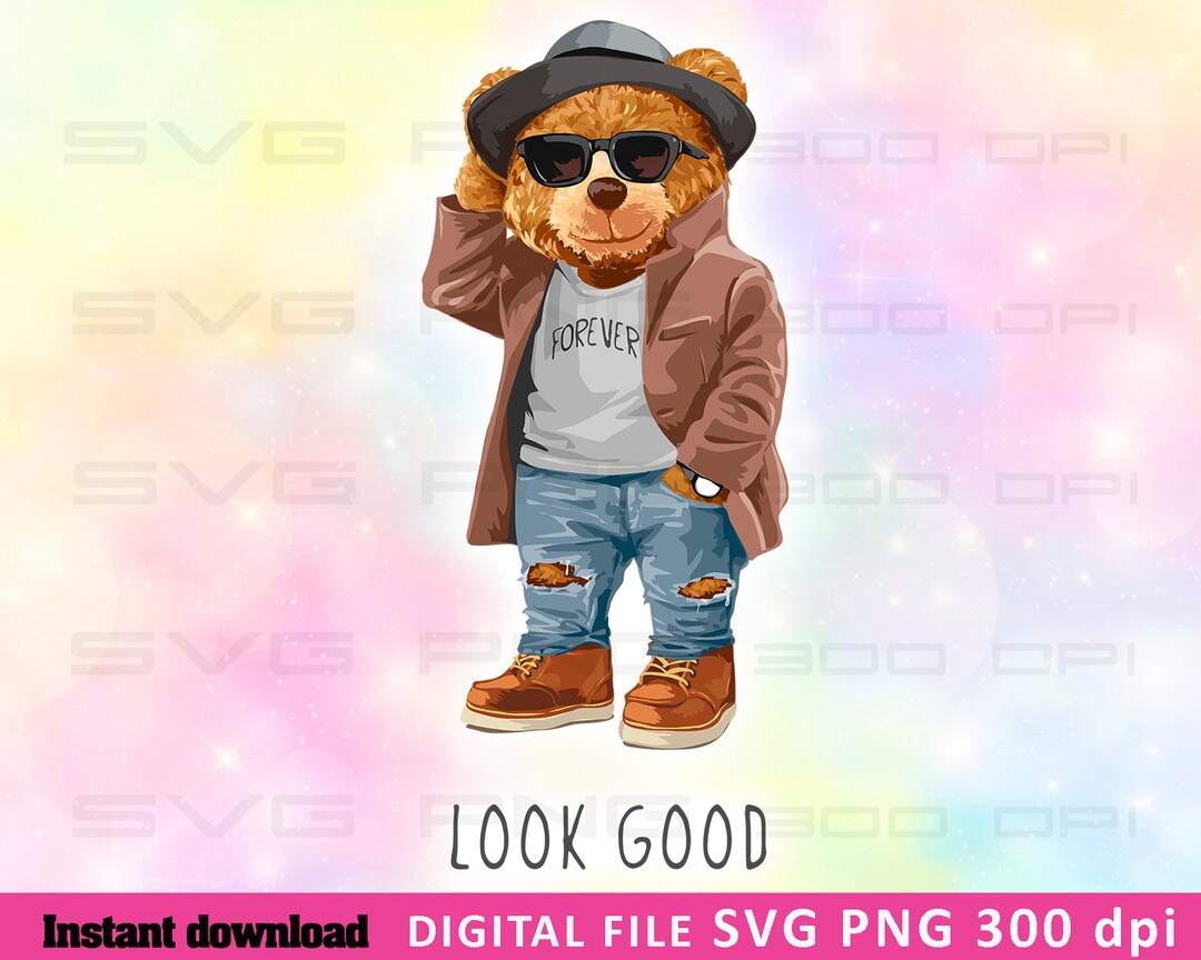 Cool Teddy Bear SVG PNG | DTG Printing | Instant Download | T-shirt ...