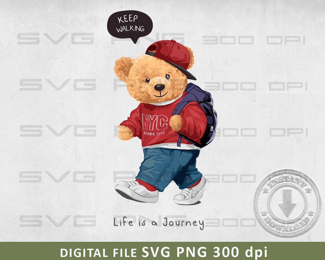 Bear Going to School SVG PNG DTG Printing Instant Download - Etsy