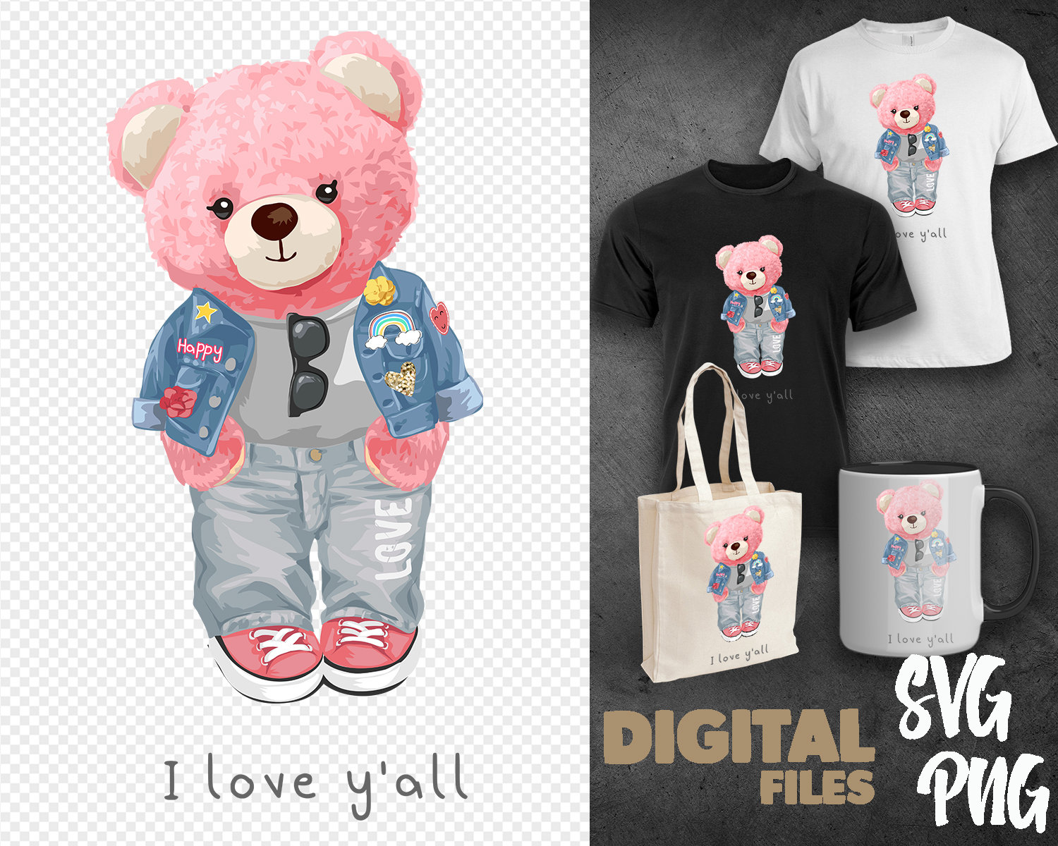 Cool Bear Girl SVG PNG | DTG Printing | Instant Download | T-shirt ...